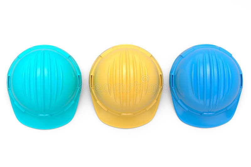 Set of Safety Helmets or Hard Caps for Carpentry Work on White ...