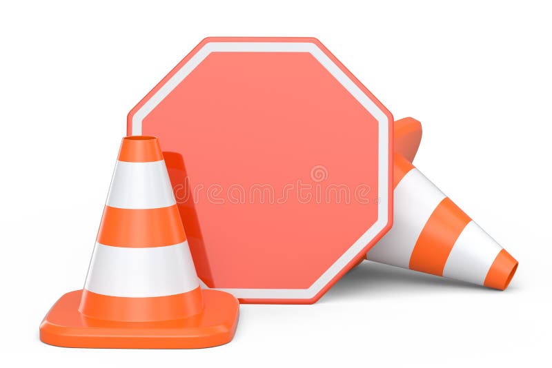 Set of Traffic Road Cones and Sign for Under Construction Road Work on ...