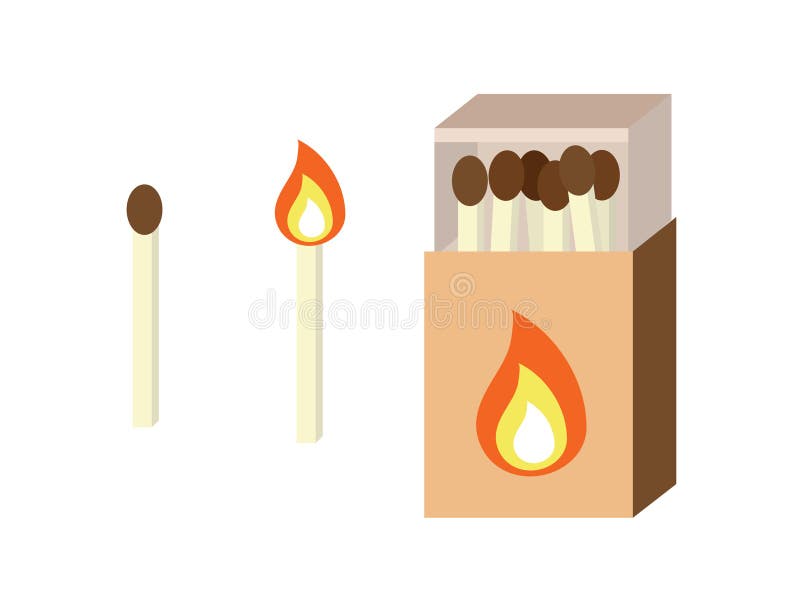 Set of Safety Matches Illustrations. Full Box of Matches, Burning and ...