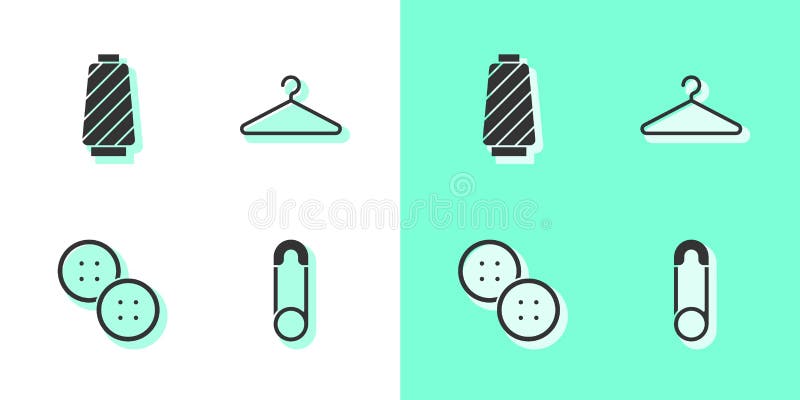 Set Safety Pin, Sewing Thread on Spool, Button and Hanger Wardrobe Icon ...