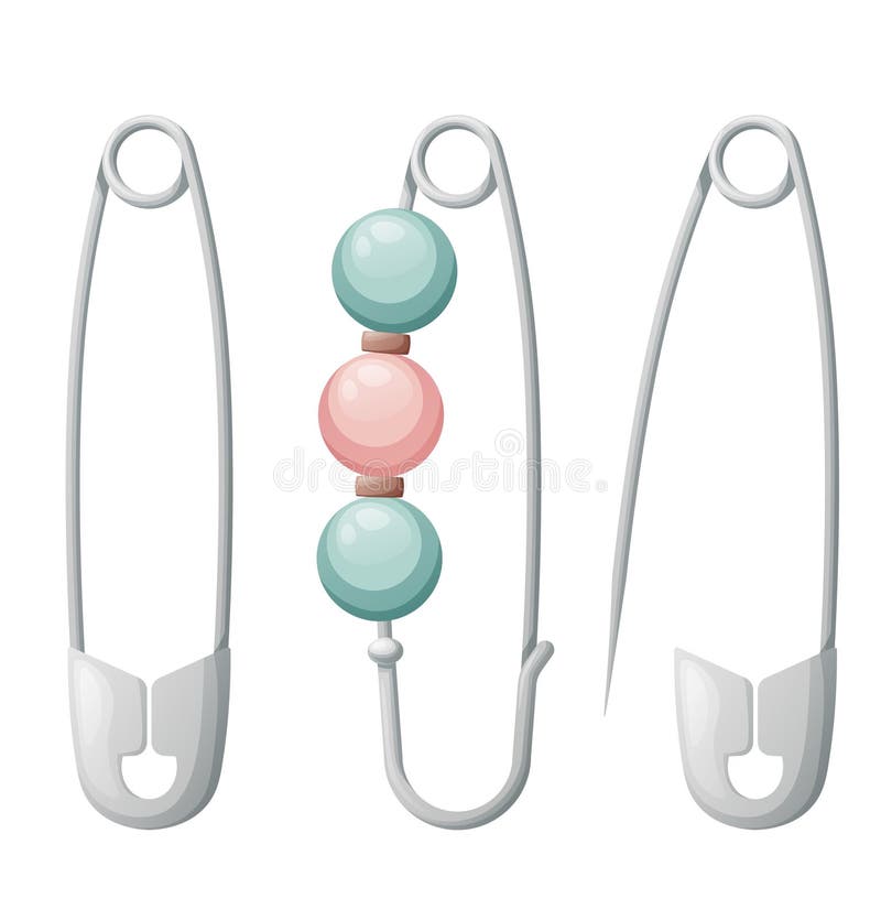 Set of Safety Pins with Beads. Tools for Sewing and Tailoring. Stock ...