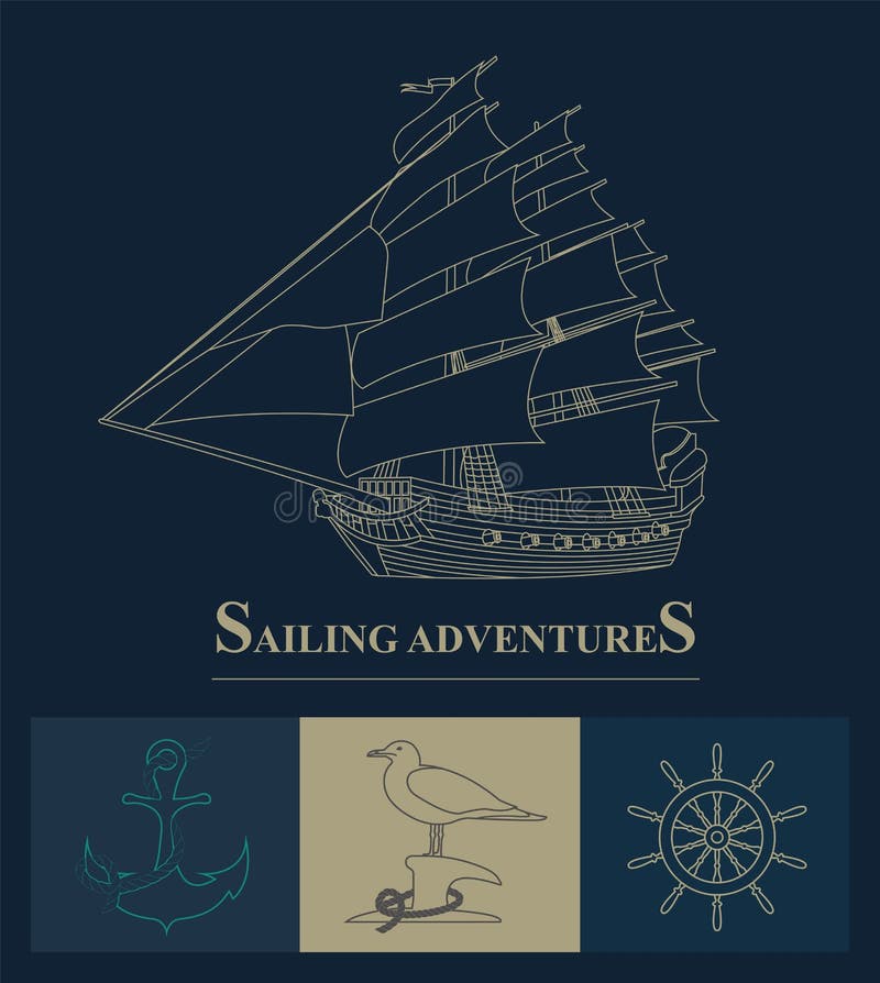 Set of Sailing Boat and Nautical Logos. Stock Vector - Illustration of ...