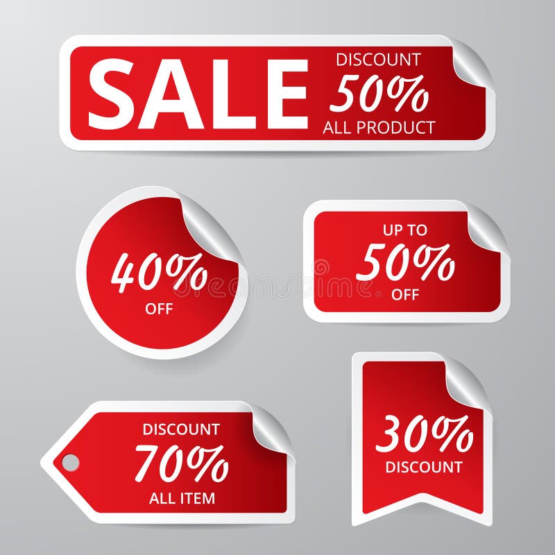 Set of Sale Red Label. Vector Ilustration Stock Vector - Illustration ...
