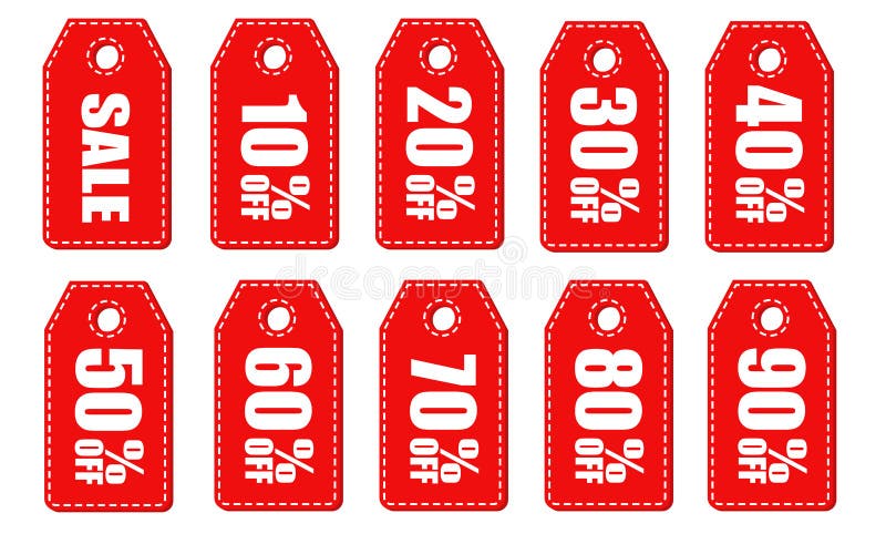 Set of Sale Tags with Sale Up To 10 - 90 Percent. Vector Illustration ...