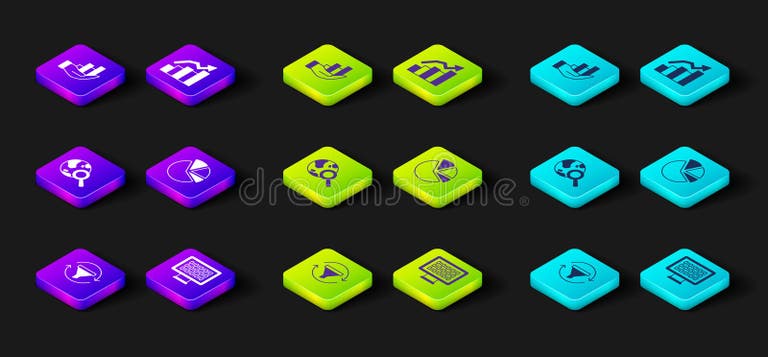 Set Sales Funnel with Chart, Binary Code, Search Globe, Pie Infographic, Financial Growth and ...