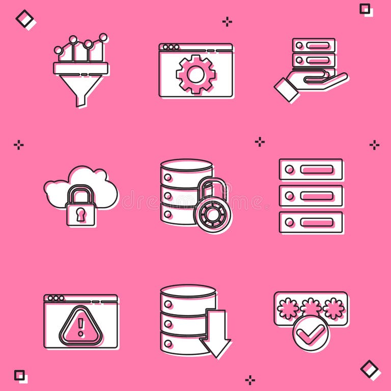 Set Sales Funnel with Chart, Browser Setting, Server, Data, Web Hosting, Cloud Computing Lock ...