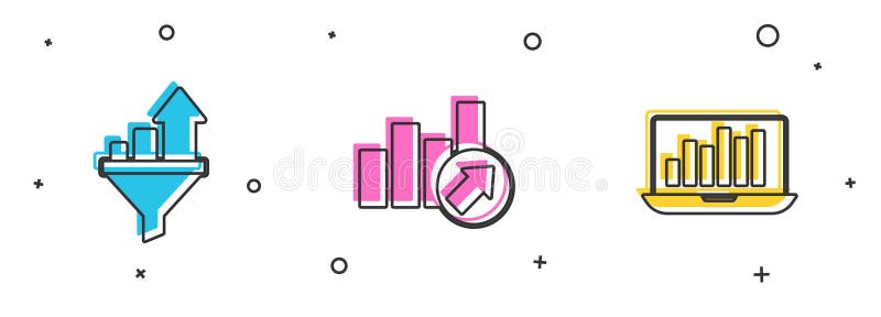 Set Sales Funnel with Chart, Financial Growth and Laptop Graph Icon ...