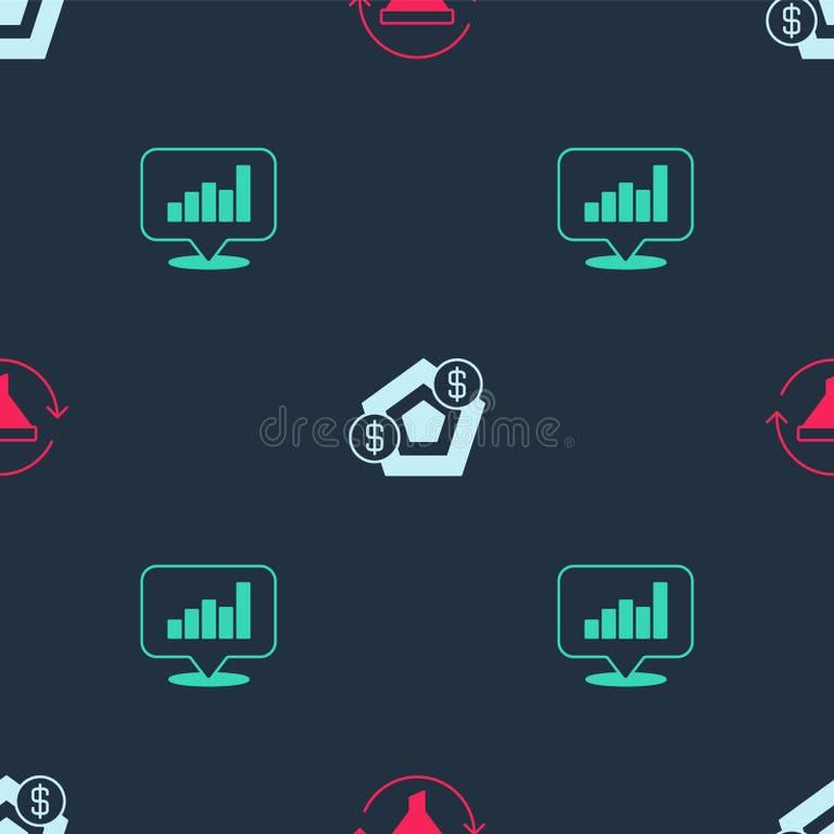 Set Sales Funnel with Chart, Financial Growth and Pie Infographic on Seamless Pattern. Vector ...