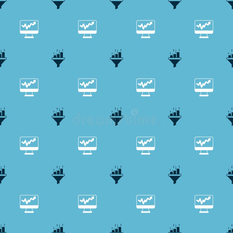 Set Sales Funnel with Chart and Monitor Graph on Seamless Pattern ...