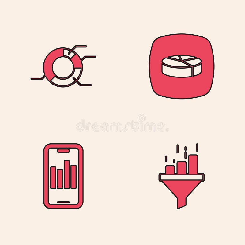 Set Sales Funnel with Chart, Pie Infographic, and Mobile Icon. Vector Stock Illustration ...