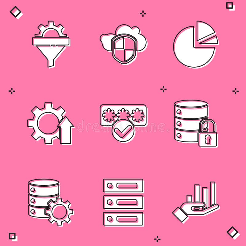 Set Sales Funnel with Gear, Cloud and Shield, Pie Chart Infographic ...