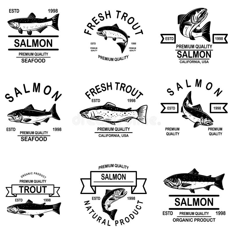 Set of Salmon Seafood Labels. Design Element for Logo, Label, Sign ...