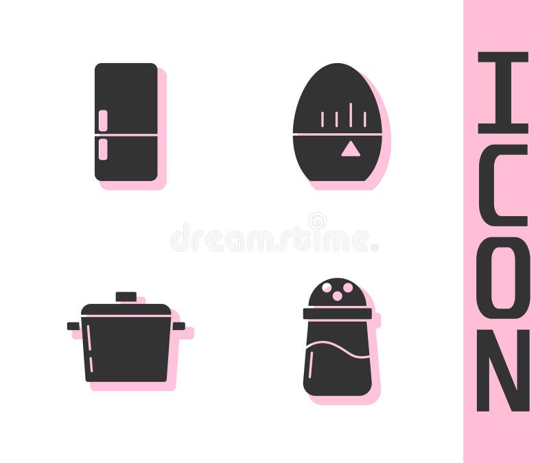 Set Salt, Refrigerator, Cooking Pot and Kitchen Timer Icon. Vector ...