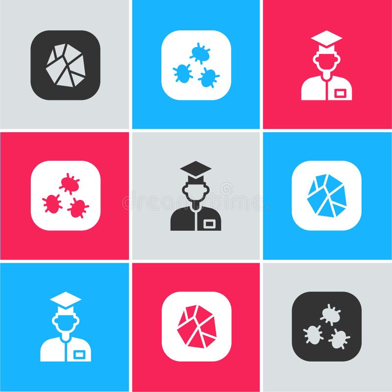 Set Salt Stone, Bacteria and Laboratory Assistant Icon. Vector Stock ...