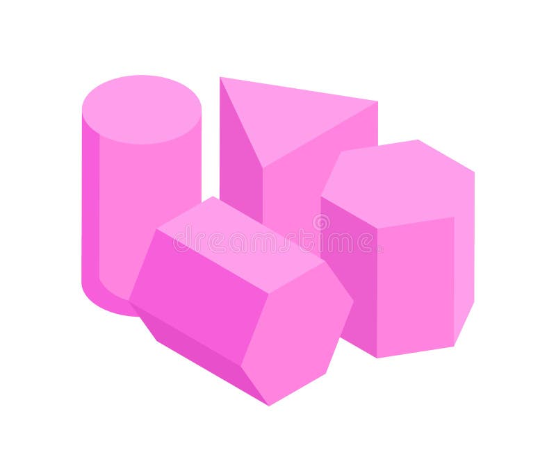 Pink Prisms, Set of Six Geometric Figures Banner Stock Vector ...