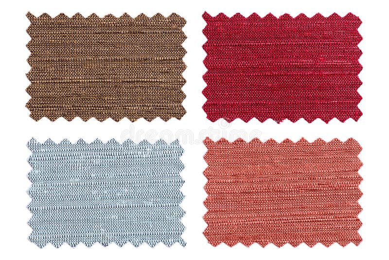 Set of Sample Pieces Color Fabric Isolated on White Background Stock ...