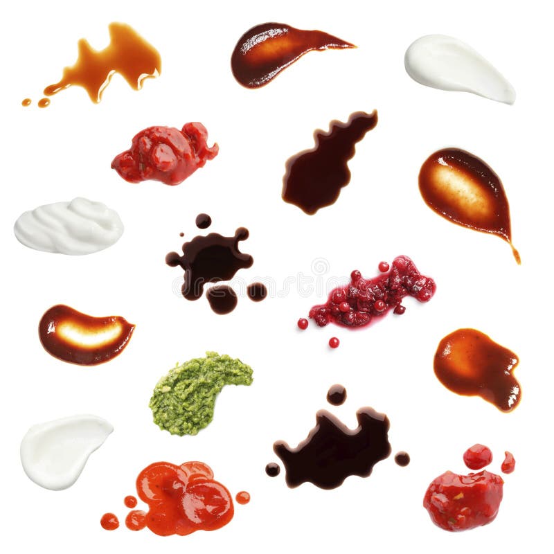 Set with Samples of Different Sauces on White Background Stock Photo ...