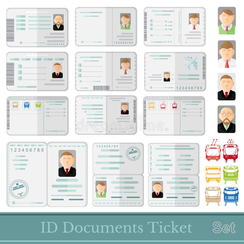 Set Samples of Documents Cards Tickets and Certificates Stock Vector ...