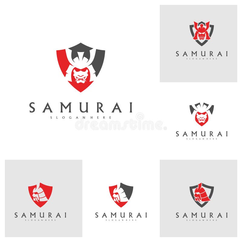 Set of Samurai Head Logo Design Vector. Samurai Warrior Logo Template ...
