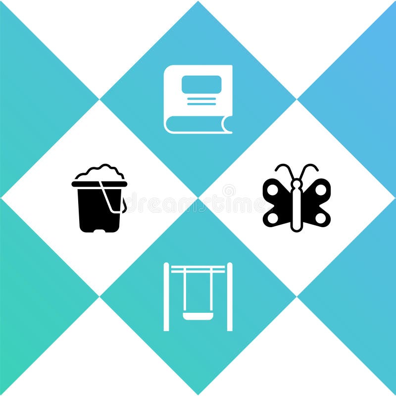 Set Sand in Bucket, Swing, Book and Butterfly Icon. Vector Stock Vector ...