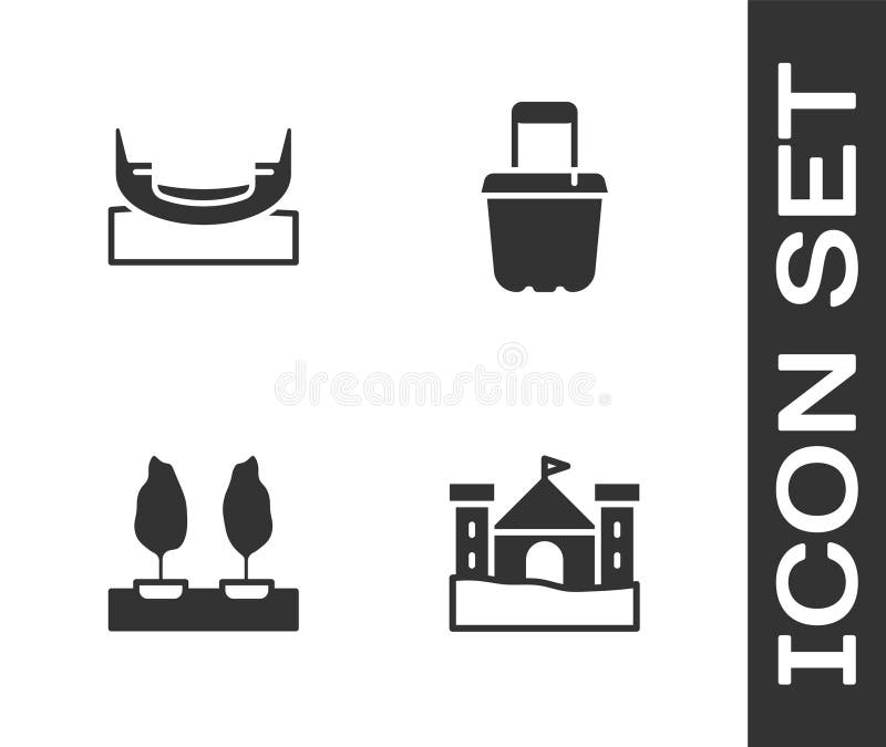 Set Sand Castle, Boat Swing, Forest and Bucket Icon. Vector Stock ...