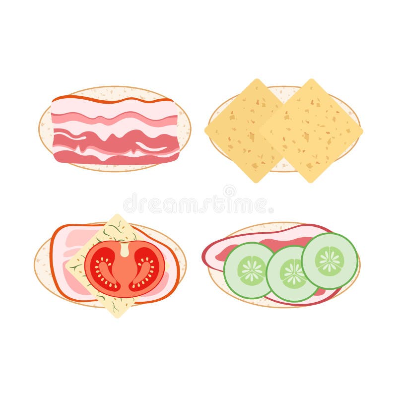 Set of Sandwiches Icons in Flat Style Stock Vector - Illustration of ...