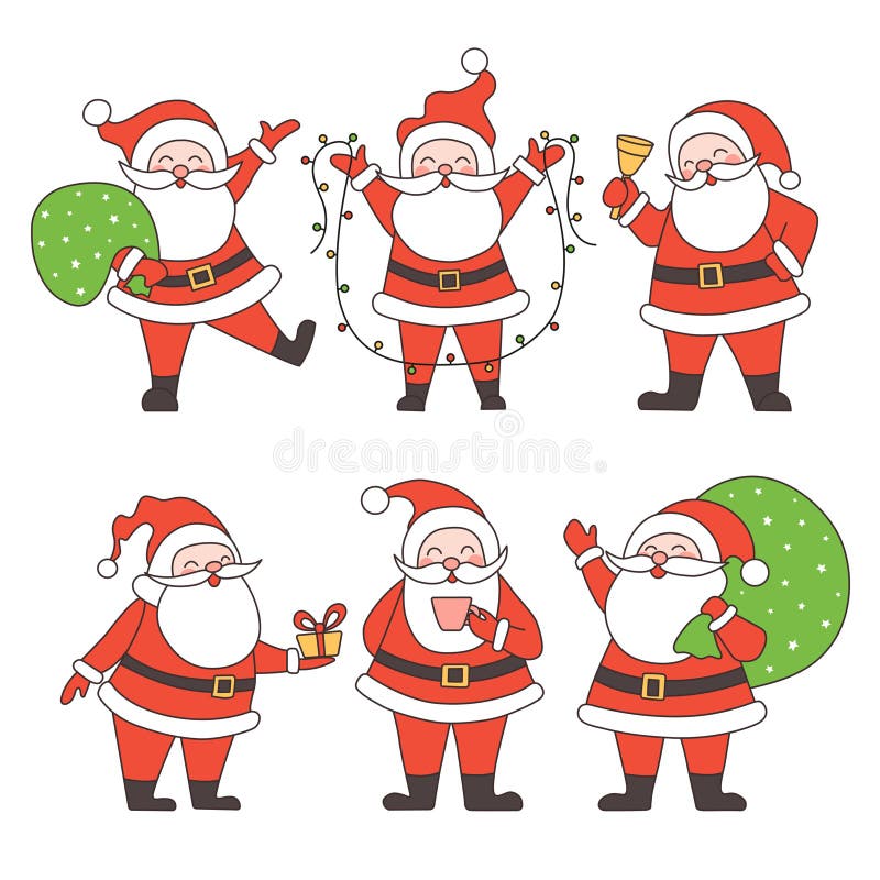 Set of Santa Claus Characters. Santa Claus in Different Poses Stock ...