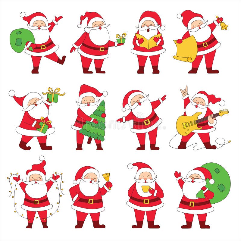Set of Santa Claus Characters. Santa Claus in Different Poses Stock ...