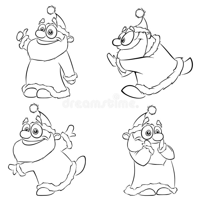 Set Santa Claus Outline for Coloring Stock Vector - Illustration of ...