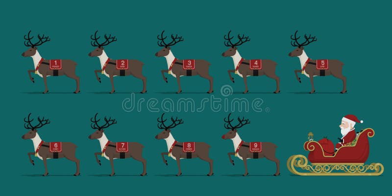 Set of Santa and His Reindeer Stock Vector - Illustration of cupid ...