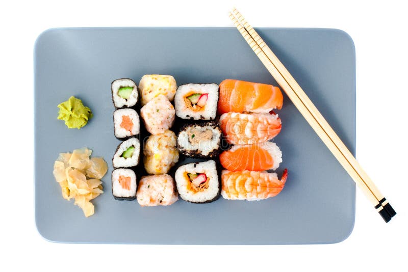 Set of sashimi on plate stock image. Image of rice, lunch - 12264357