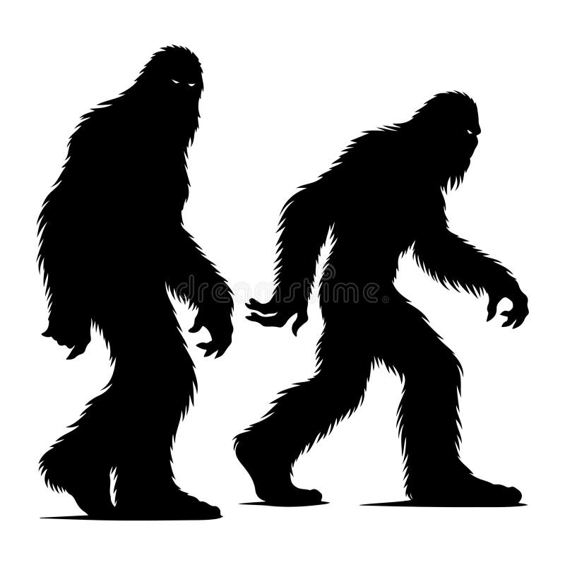 Set of Sasquatch Silhouettes Isolated on a White Background, Vector ...