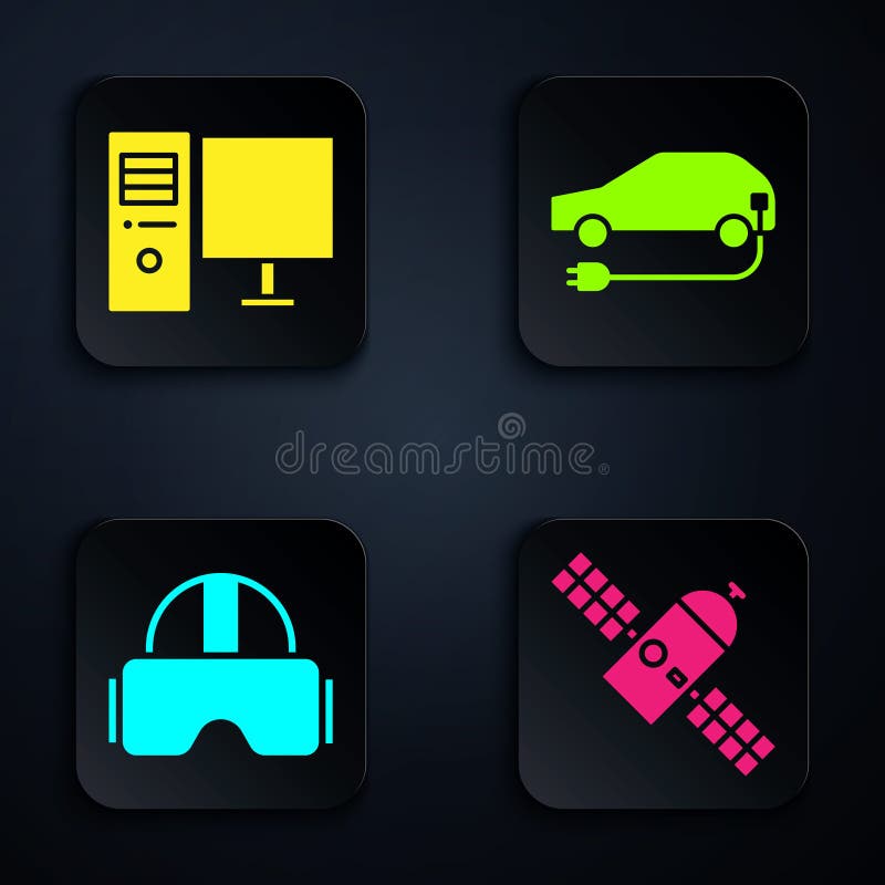 Set Satellite, Computer Monitor, Virtual Reality Glasses and Electric ...