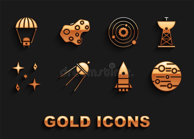Set Satellite, Dish, Planet Mars, Rocket Ship, Falling Stars, Solar ...