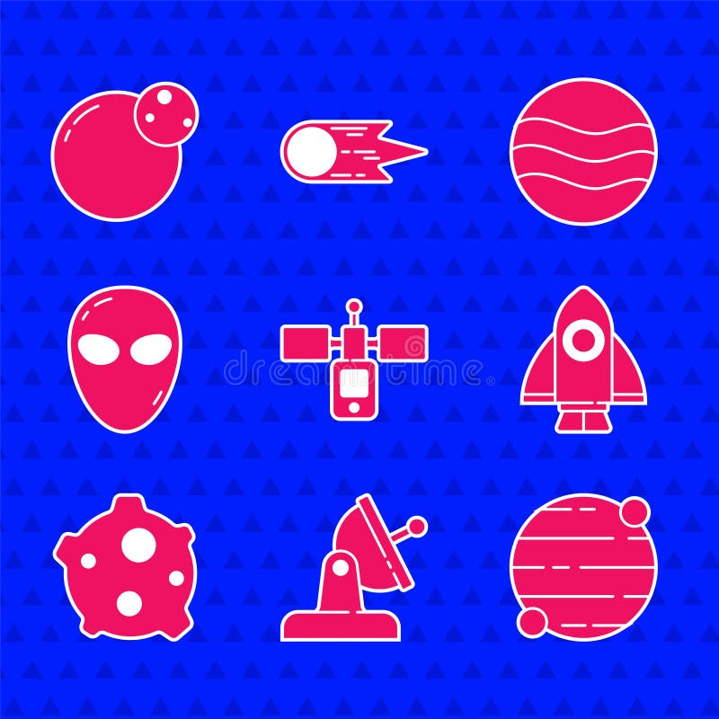 Set Satellite, Dish, Planet, Rocket Ship, Asteroid, Alien, and Icon ... Set Satellite, Dish, Planet, Rocket Ship, Asteroid, Alien, and Icon ...