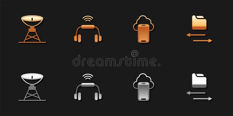 Set Satellite Dish, Smart Headphones System, Cloud Technology Data and ...
