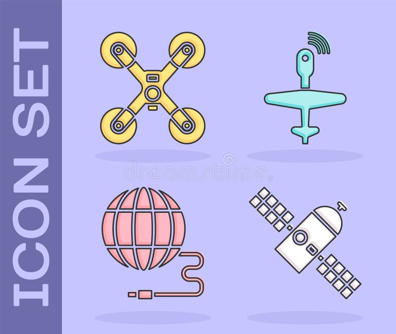 Set Satellite, Drone Flying, Social Network and UAV Drone Icon. Vector ...