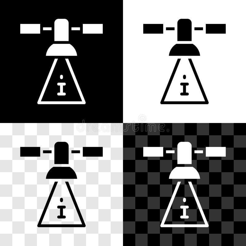 Set Satellite Icon Isolated on Black and White, Transparent Background ...