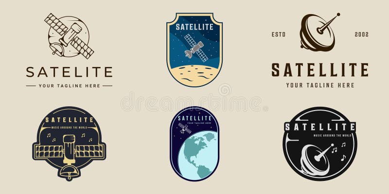 Set of Satellite Logo Vintage Vector Illustration Template Icon Graphic ...
