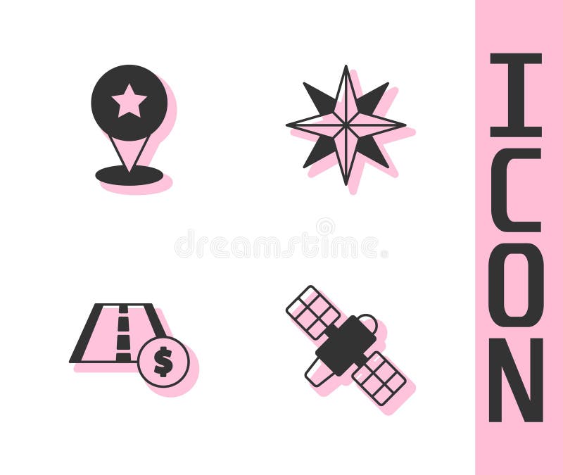 Set Satellite, Map Pointer with Star, Toll Road Traffic Sign and Wind ...