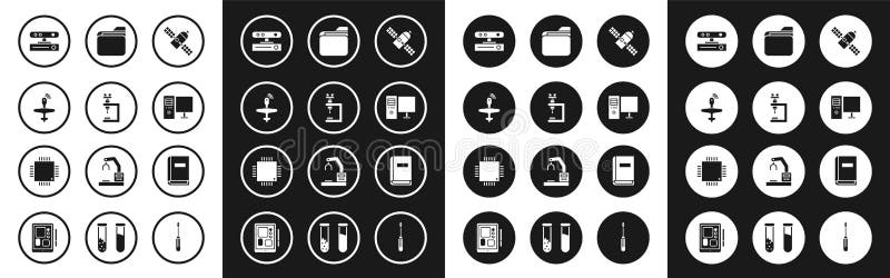 Set Satellite, Microscope, UAV Drone, Motion Sensor, Computer Monitor ... Set Satellite, Microscope, UAV Drone, Motion Sensor, Computer Monitor ...