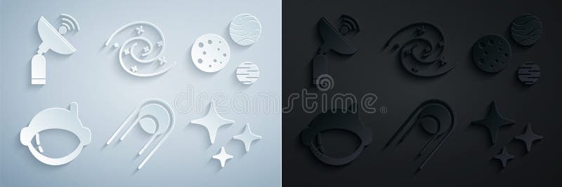 Set Satellite, Planet, Astronaut Helmet, Falling Star, Black Hole and ... Set Satellite, Planet, Astronaut Helmet, Falling Star, Black Hole and ...