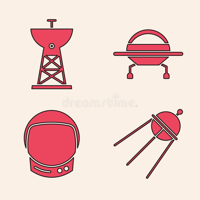 Set Satellite, Satellite Dish, UFO Flying Spaceship and Astronaut ... Set Satellite, Satellite Dish, UFO Flying Spaceship and Astronaut ...