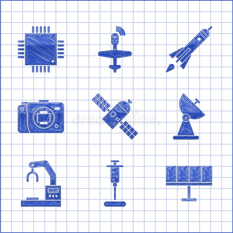 Set Satellite, Syringe, Solar Energy Panel, Radar, Robotic Robot Arm ...
