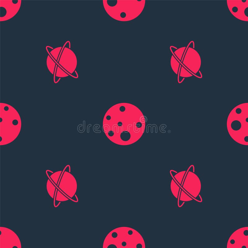 Set Satellites Orbiting the Planet and Planet Mars on Seamless Pattern ...