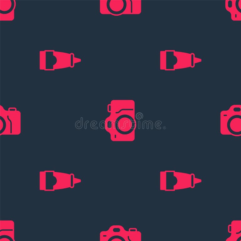 Set Sauce Bottle and Photo Camera on Seamless Pattern. Vector Stock ...
