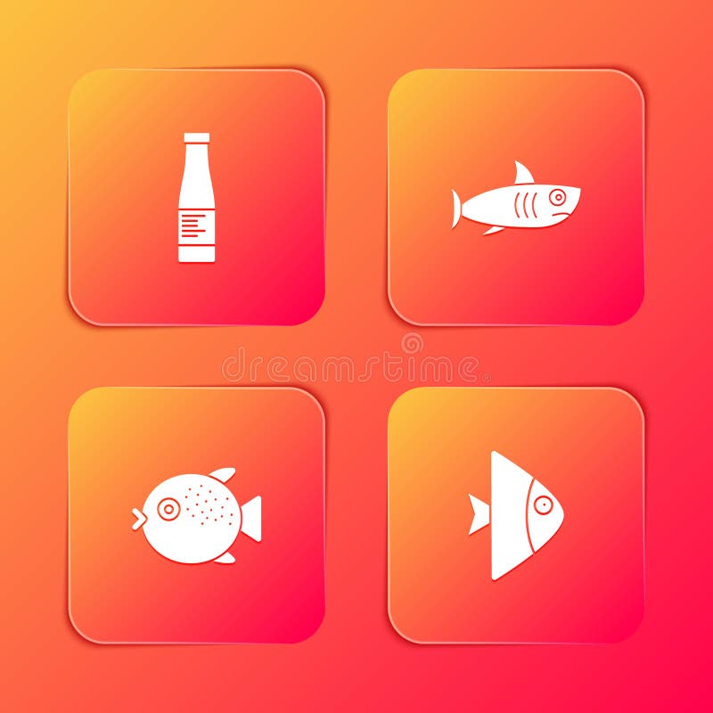 Set Sauce Bottle, Shark, Puffer Fish and Fish Icon. Vector Stock Vector ...