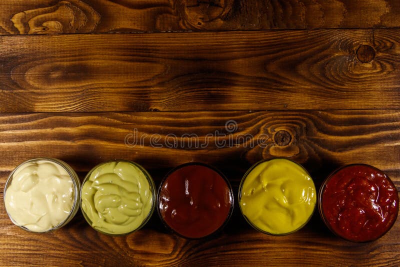 Set of Sauces on Wooden Table Stock Photo - Image of mayo, organic ...