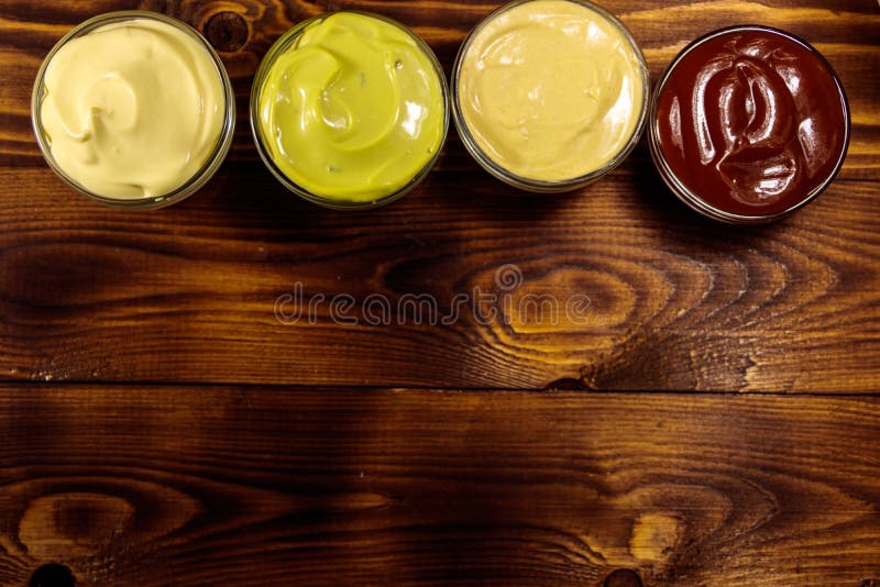 Set of Sauces on Wooden Table Stock Image - Image of appetizer ...