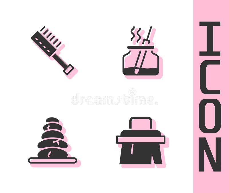 Set Sauna Brush, Stack Hot Stones and Aroma Diffuser Icon. Vector Stock ...